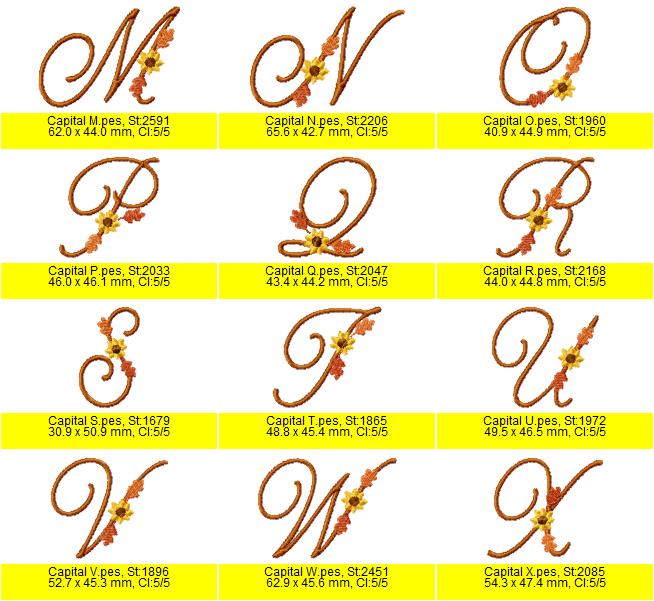 4x4 Fall Script Alphabet Autumn Font Set Machine Embroidery Designs on ...