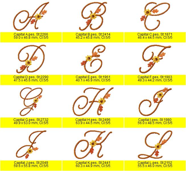 4x4 Fall Script Alphabet Autumn Font Set Machine Embroidery Designs on ...